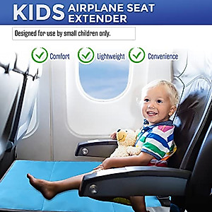 Kids Airplane Footrest, Portable Travel Foot/Leg Rest Baby Hammock Toddler Bed Airplane Seat Extender Mat with Storage Pocket Fits Airplane Flights/High-Speed Rail Seat/Cars/Buses/Trains (Blue)