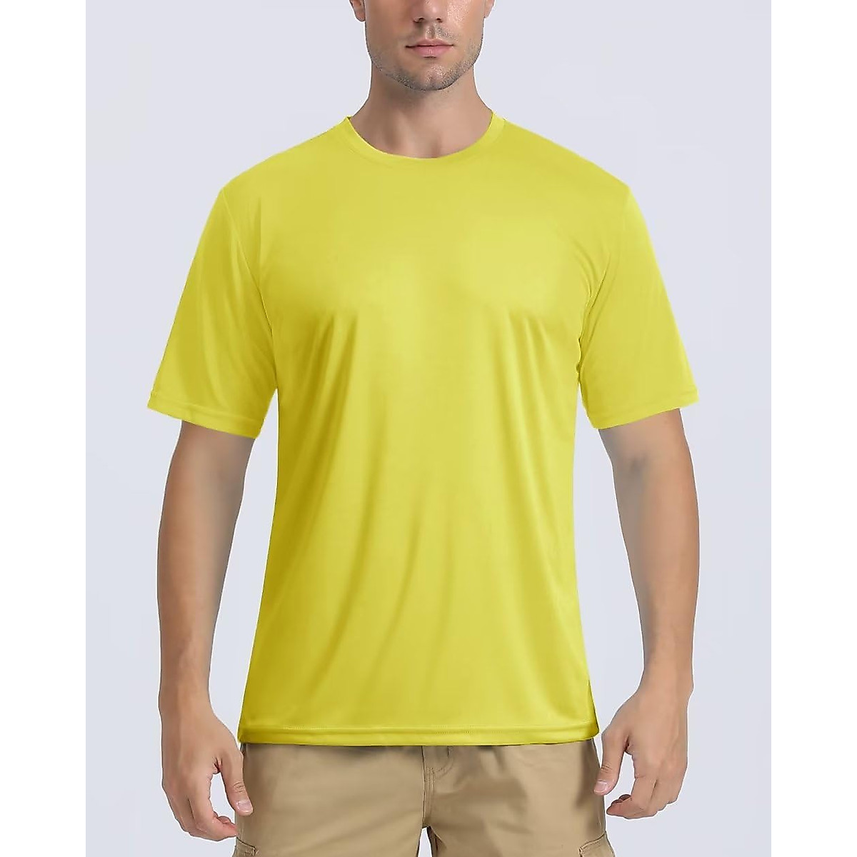 Boladeci Mens Shirts Short Sleeve Rash Guard Swim Shirts for Men Sun UV Protection Clothing Blank Yellow Work-Out Gym Running Athletic Shirts Tees