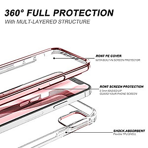 SURITCH Clear Case for iPhone 12 Mini (Only) 5.4-inch, [Built in Screen Protector] Full Body Protective Shockproof Bumper Rugged Phone Cover for iPhone 12 Mini -(Rose Gold)