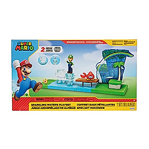 Super Mario Sparkling Waters Action Figures Playset Includes 2.5 Inch Luigi & Red Huckit Crab with Interactive Pieces