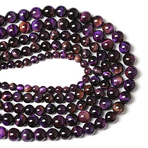 Natural Purple Tiger Eye Beads Round Loose Stone Beads Energy Gemstone Healing Power for Jewelry Making 8mm 46pcs 15"