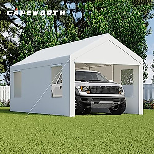 CAPEWORTH Carport,10x20 Heavy Duty Carports, Canopy, Garage, Metal Shed, with 4 Roll-up Ventilated Windows, Outdoor, Storage, Car, Boat,10x20 White