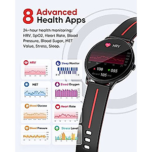 HYSTORM Health Smart Watch (HRV,BG) 1.43" AMOLED Always-on Display Fitness Tracker Watch with Bluetooth Call, 8 Health Apps Blood Glucose Heart Monitor Android iOS Waterproof Smartwatch for Men
