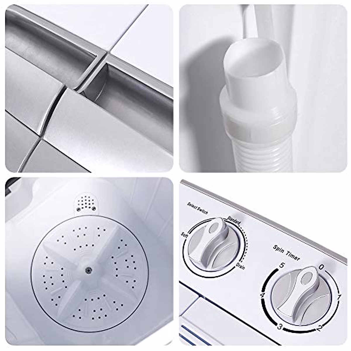 Clothes Washing Machines,SAFEPLUS Compact Mini Twin Tub Versatile Washer Machine with 8 lbs Washing &5 lbs Spin Dryer Load Cappacity Gravity Drain Pump and Drain Hose for Apartment