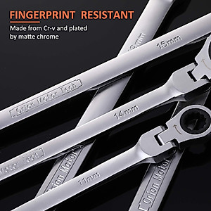 OMT 6-Piece Metric 8mm - 19mm Extra Long Gear Ratcheting Wrench Set XL Extended Handle with Flex Head, 8mm 9mm 10mm 11mm 12mm 13mm 14mm 15mm 16mm 17mm 18mm 19mm - 6pcs & 12 Sizes