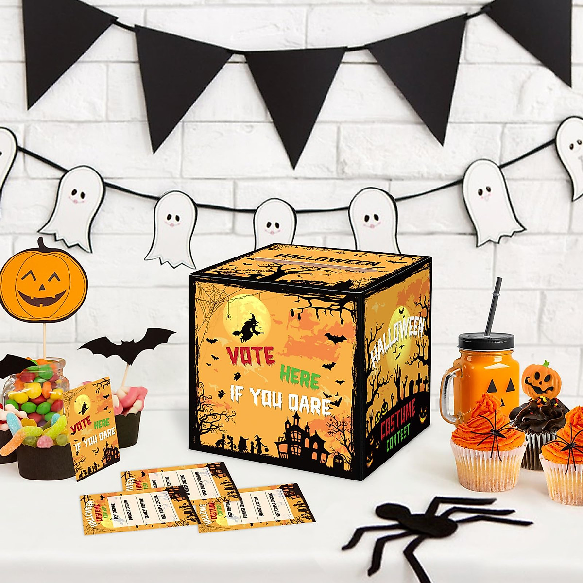 Halloween Party Game Card Box Costume Contest Ballot Card Box, 50 Ballot Voting Cards, Cast Votes for Your Favorite Costumes, Game & Party Supplies for Home, Work, School, & Bar Costume Parties Decor