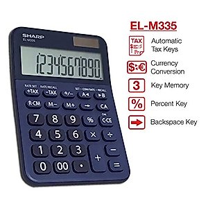 Sharp Elm335bbl Desktop Calculator, 10-Digit LCD, Blue