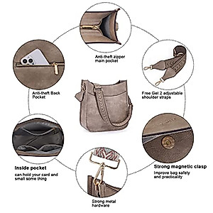 HKCLUF Crossbody Bag for Women,Vegan Leather Hobo Handbags Women Fashion Shoulder Bags Cross-body Bucket Purse with 2PCS Adjustable Guitar Strap(Apricot Pink)