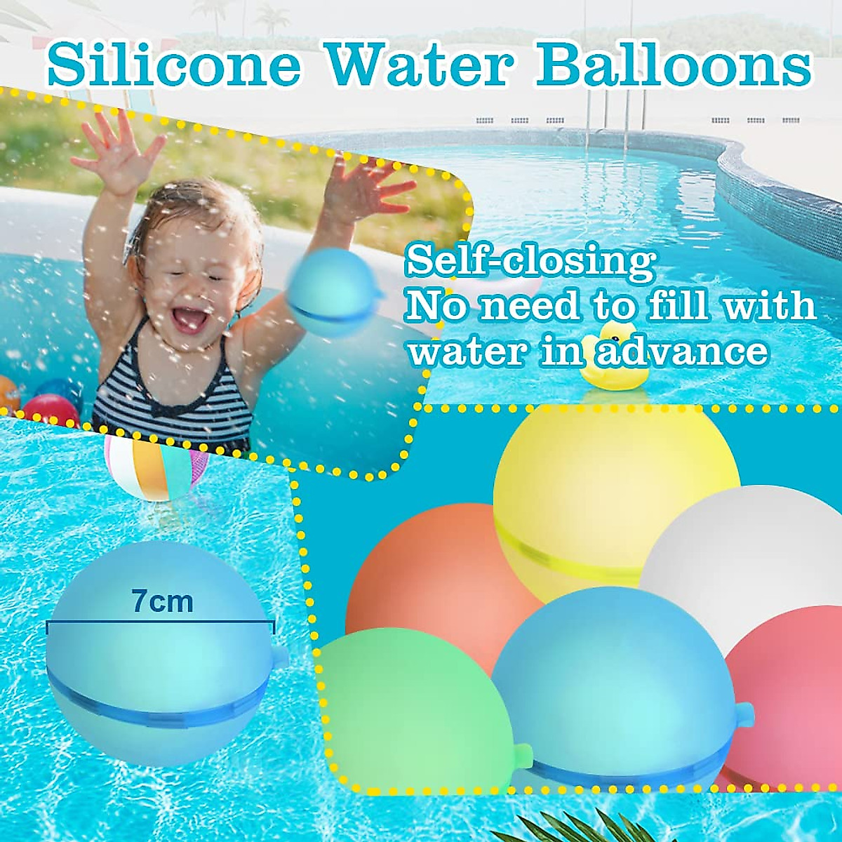6Pcs Reusable Silicone Water Balloons For Kids,Magnetic Water Balloons Quick Fill for Outdoor Water Games and Swimming Pool Party with Mesh Bag