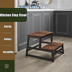 VonDream 2 Tier Step Stools for Adults with Non-Slip Stickers, Heavy Duty Bed Steps for High Beds,Kitchen Step Stool,Wide Wooden Step Stools for Kids, Step Stool for RV