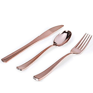 Rose Gold Plastic Silverware Set (160 Bulk Pack) Disposable Cutlery Utensils, 80 Forks, 40 Knives, 40 Spoons, Heavy Duty Rose Gold Flatware For Holidays, Parties, Dinners, Weddings, and Occasions