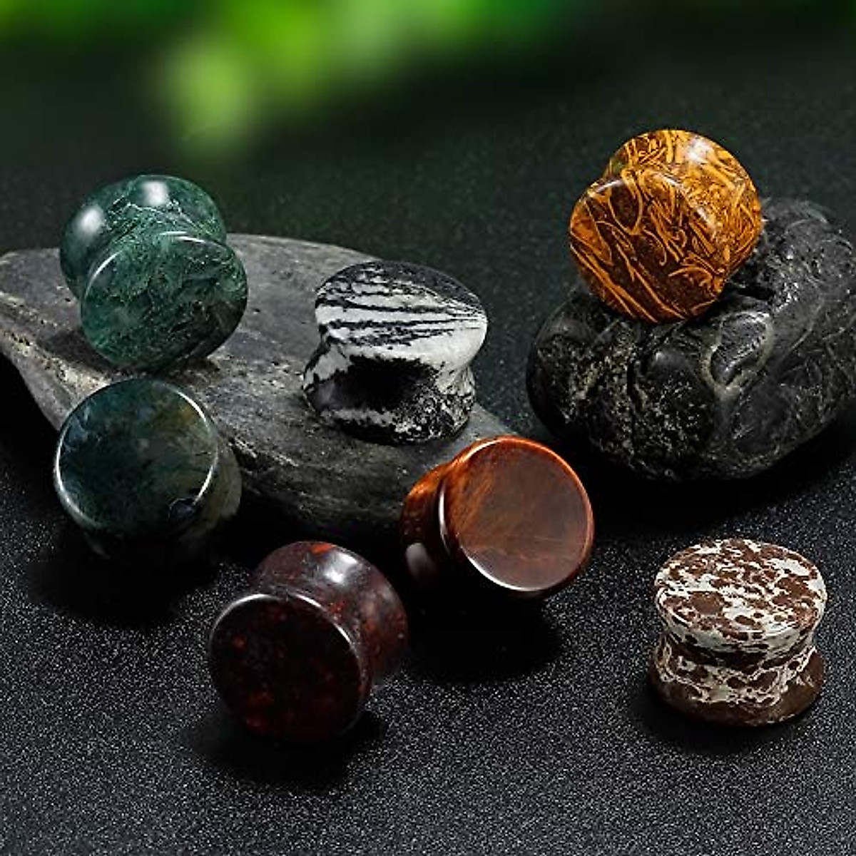 COOEAR 14PC 7 Pairs Stone Ear Plugs Double Flare Saddle Stretching Gauges Expander Stretchers 2G(6mm)-5/8"(16mm)