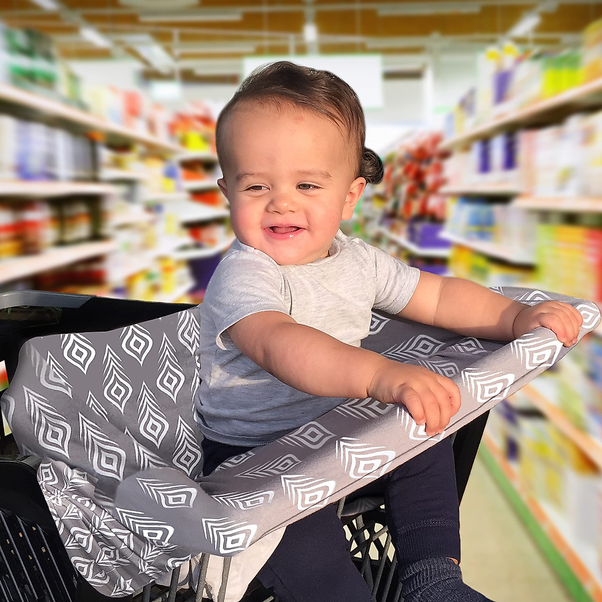 Wendy Bellissimo Multipurpose Shopping Cart and Highchair Cover, Nursing Cover, can be Used as Scarf, Infant Car Seat Cover, Feather Printing