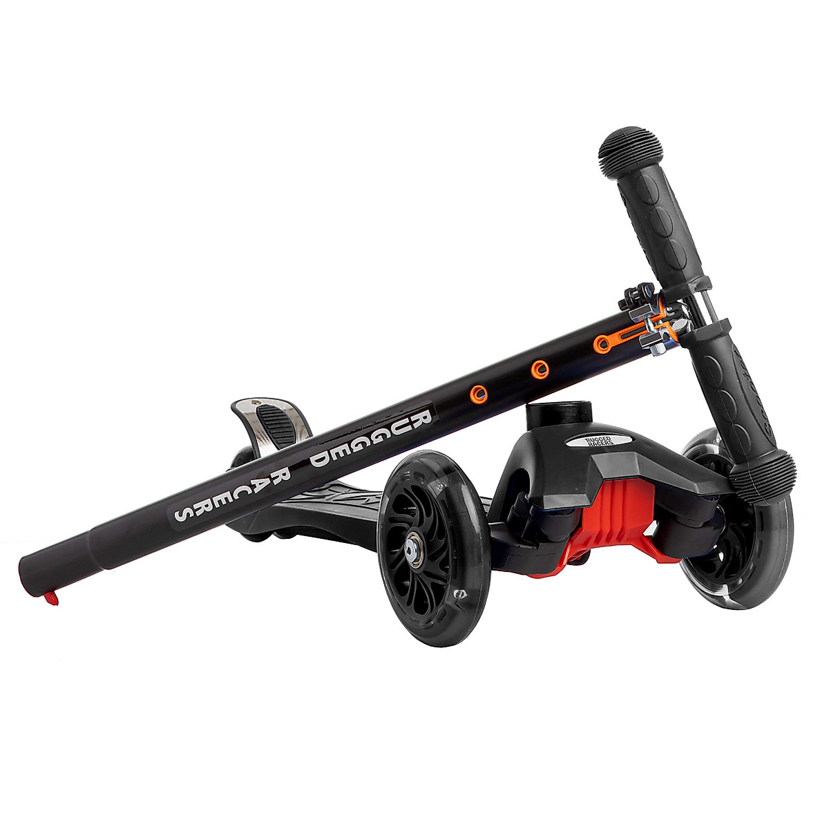 Rugged Racers Kick Scooter for Boys & Girls 3 Wheel Scooter, Adjustable Kick Scooter for Kids with PU LED Light Up Wheels, Step Brake, Lean 2 Turn, Ride on Toys for Children 5 Year Plus (Black)