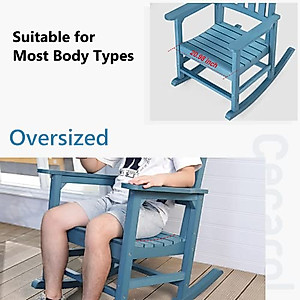 Cecarol Patio Oversized Rocking Chair Outdoor, Weather Resistant, Low Maintenance, High Back Front Porch Rocker Chairs 385lbs Support Poly Lumber Rocker, Wood-Like Plastic Chair, Blue-PRC01