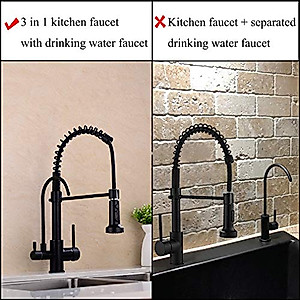 GICASA Kitchen Faucet, Commercial 3 in 1 Spring Black Kitchen Faucet, High Arc Single Hole Pull Down Sprayer Kitchen Sink Faucet, RO System Water Filter Faucet Integrated into Kitchen Faucet