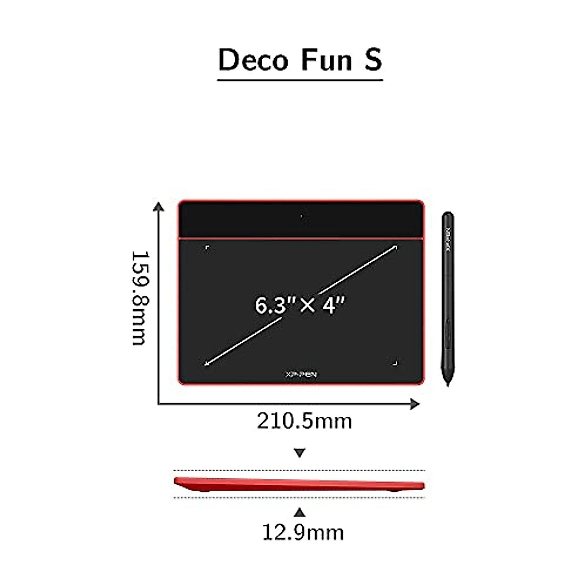 Drawing Tablet XPPen Deco Fun S Graphic Tablet with 8192 Levels Pressure, Artist Tablet 8 for Student E-Learning and Online Teaching Compatible with Window/Mac/Android/Chrome/Linux(Red, 6x4 Inch)