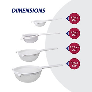 HIC Kitchen Double-Ear Fine Mesh Strainers, BPA Free, Set of 4 Sizes Includes 3, 4, 5.5, and 7-Inch Diameter