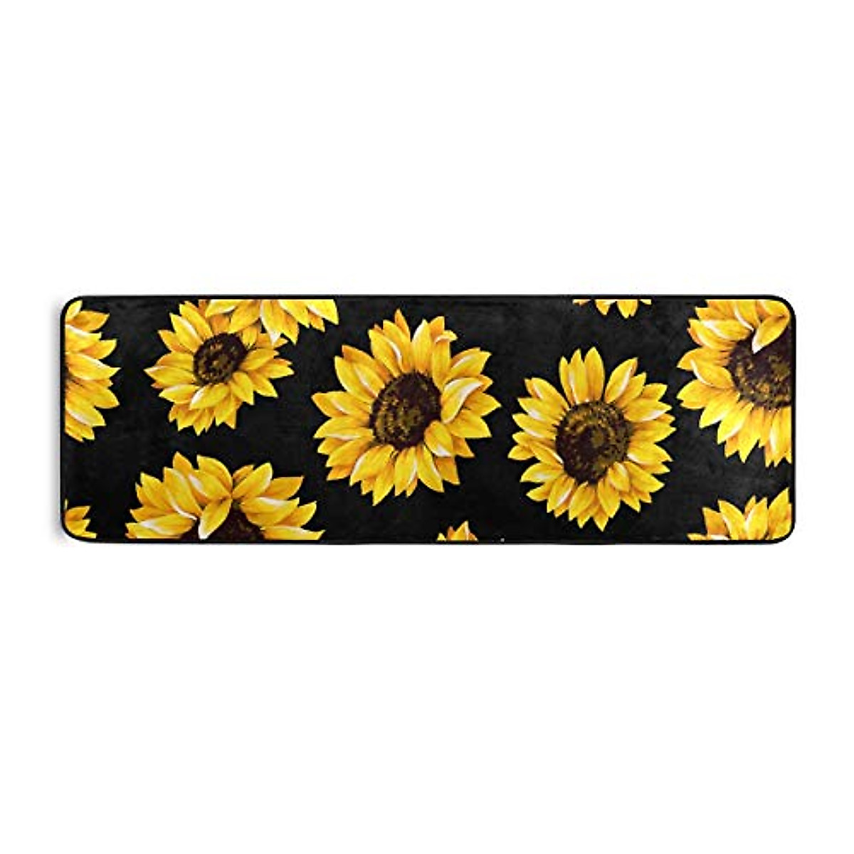 Sunflower Black Kitchen Rugs Non-Slip Soft Doormats Bath Carpet Floor Runner Area Rugs for Home Dining Living Room Bedroom 72" X 24"