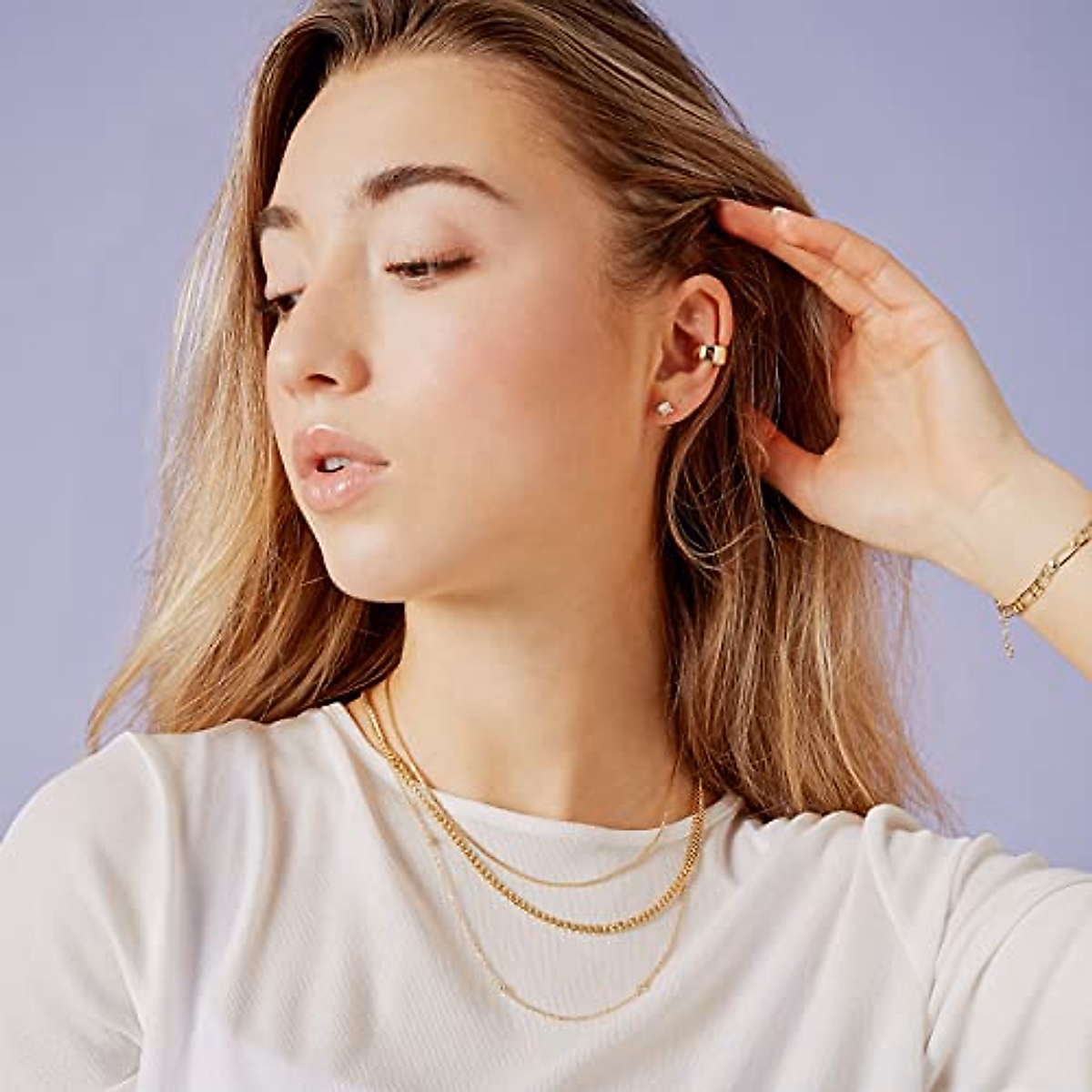 PAVOI Womens 14K Plated Yellow Gold - Half Hoop Huggie Earrings with Cubic Zirconia