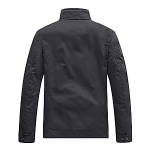 WenVen Men's Washed Cotton Military Jacket (Grey, Medium)