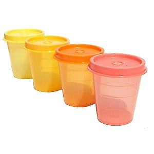Tupperware Minis Midgets Storage Containers Set of 4 in Yellow Orange Mango Coral