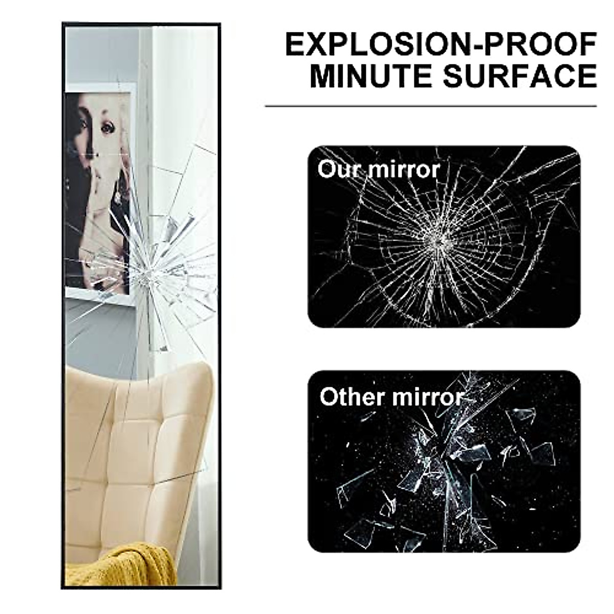 NebulaDeco Full Body Mirror with Stand,Black Metal Frame Wall Mounted Full Body MirrorGold Floor Standing Large Mirror48*13.8",Body Mirrors for Bedroom,Living Roomfull Length Mirror