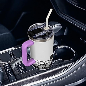 LLUTSNTH 40 Oz Vacuum Tumbler with Violet Handle Leakproof Insulated Tumbler Cartoon Black White Sheep Stainless Steel Travel Mug with Lid And Straw Coffee Cup Cute Water Bottles Cup Holder Friendly