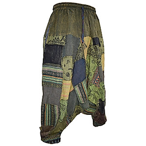 Mens Patchwork Stone Washed Yoga Bohemian Baggy Printed Harem Pants Green LXL