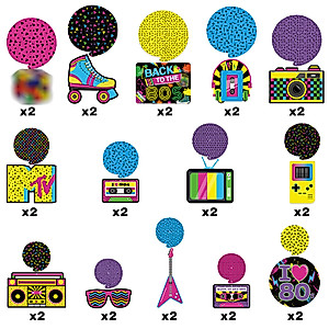 Bessmoso 28Pcs Back to The 80s Party Decorations 80's Party Hanging Swirls Decorations Retro Ceiling Streamers for 1980s Throwback Birthday Party 80s Neon Party Supplies