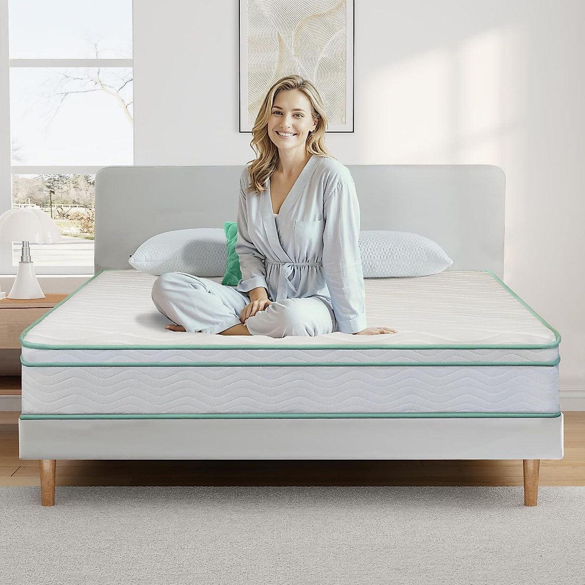 HRVEOCEI Twin Mattress, 10 Inch Innerspring Hybrid Mattress with Gel Memory Foam, Individually Wrapped Encased Coil Pocket Spring Mattress, Pressure Relief, Medium Firm Support (10”, Twin)