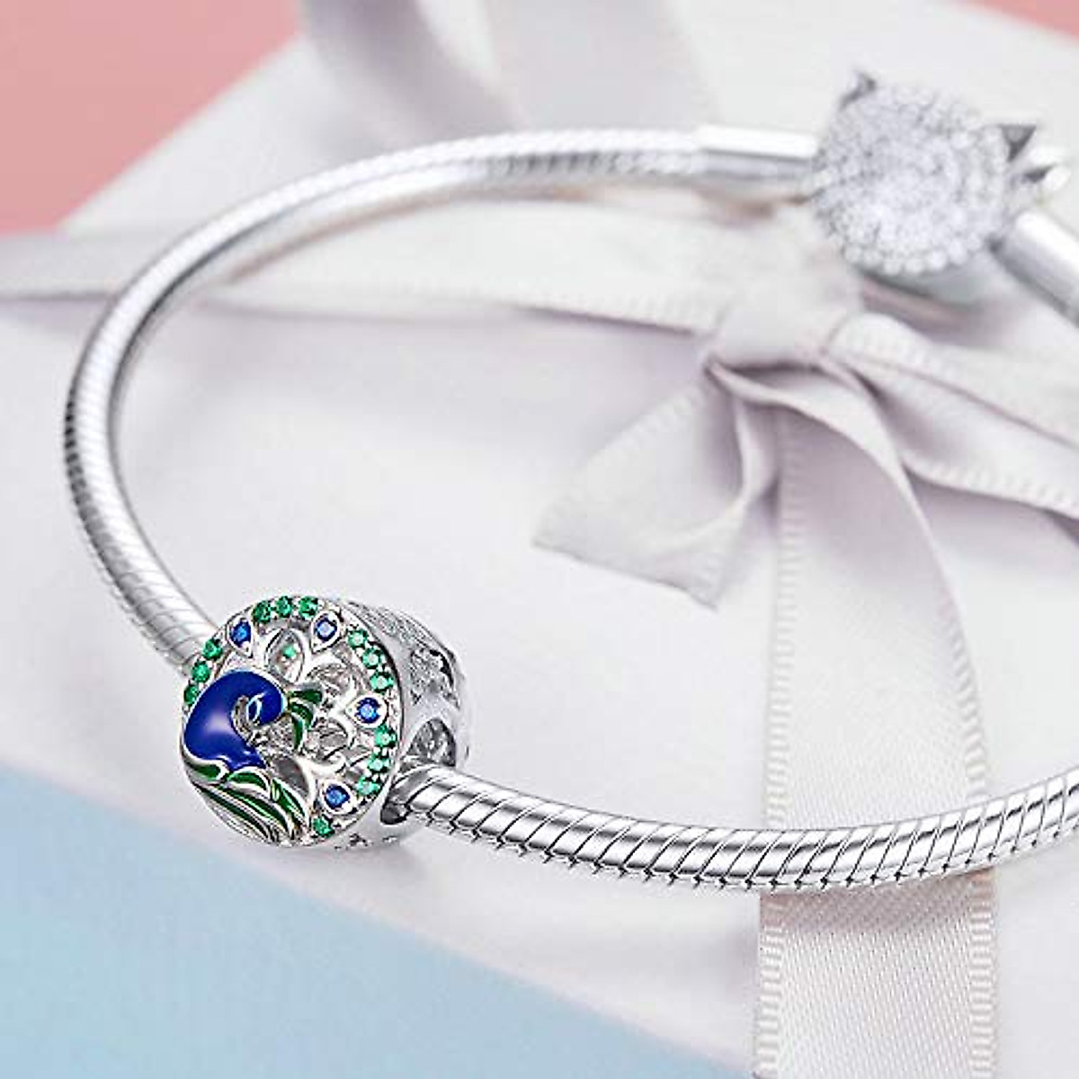 ABAOLALA Peacock Charm 925 Sterling Silver Bird Peacock Charm Birds Charms fit Many Other European Charm Bracelet (Peacock)