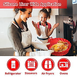 2Pcs Air Fryer Silicone Pot - 8.5 Inch Air Fryer Silicone Liners Round Food Safe Non Stick Air Fryer Basket Oven Accessories,Reusable Replacement of Flammable Parchment Liner Paper Fits 5QT Air Fryer