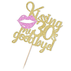 Kaoenla Kissing My 30's Goodbye Cake Topper, Cake Topper Decorations for Birthday Theme Picks,Happy 30th Birthday Cake Decor, Cheers to 30 Years, 30 Anniversary Party Decoration Supplies(Gold) (30th)