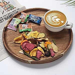 Round Wood Tray, Acacia Wooden Serving Tray, Serving Platter, Appetizer Charcuterie Board, Tray Organizer for Kitchen/Countertop, 13.8 x 13.8 x 0.8 inch