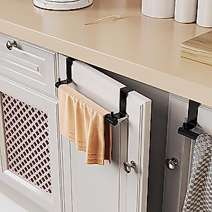 VEHHE Kitchen Towel Holder-2pcs, 9-Inches, Dish Towel Holder with 2 Hooks, Towel Holder for Kitchen Cabinet with EVA Foam Pads, Over The Door Towel Holder for Kitchen and Bathroom (Black)