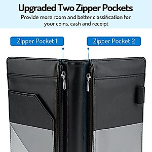 Server Book with 2 Zipper Pockets, Leather Server Books for Waitress, Waiter Book, Durable Waitress Book with Money Pocket and Zipper, Waiter Wallet Server Booklet Checkbook Fit Server Apron (Grass Green)