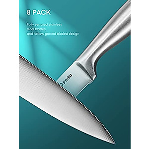 D.Perlla Steak Knives, Micro Serrated Steak Knife Set of 8, High Carbon Stainless Steel Steak Knives Set, Elegant Sharp Kitchen Steak Knife Set, Silver