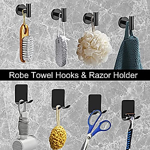 8-Piece Bathroom Hardware Accessories Set: Matte Black Stainless Steel Wall Mount Kit Include 16" Hand Towel Bar | Towel Ring | Toilet Paper Holder | Razor Holder | 4 Robe Towel Hooks