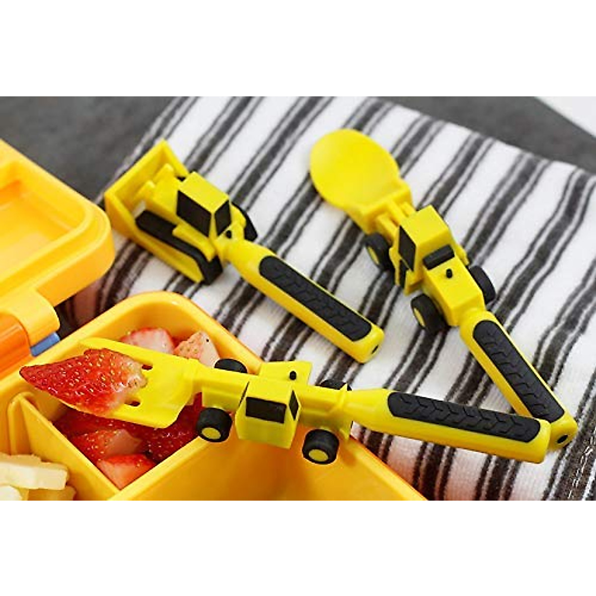 Constructive Eating Made in USA Set of 3 Construction Utensils for Toddlers, Infants, Babies and Kids - Made With Materials Tested for Safety