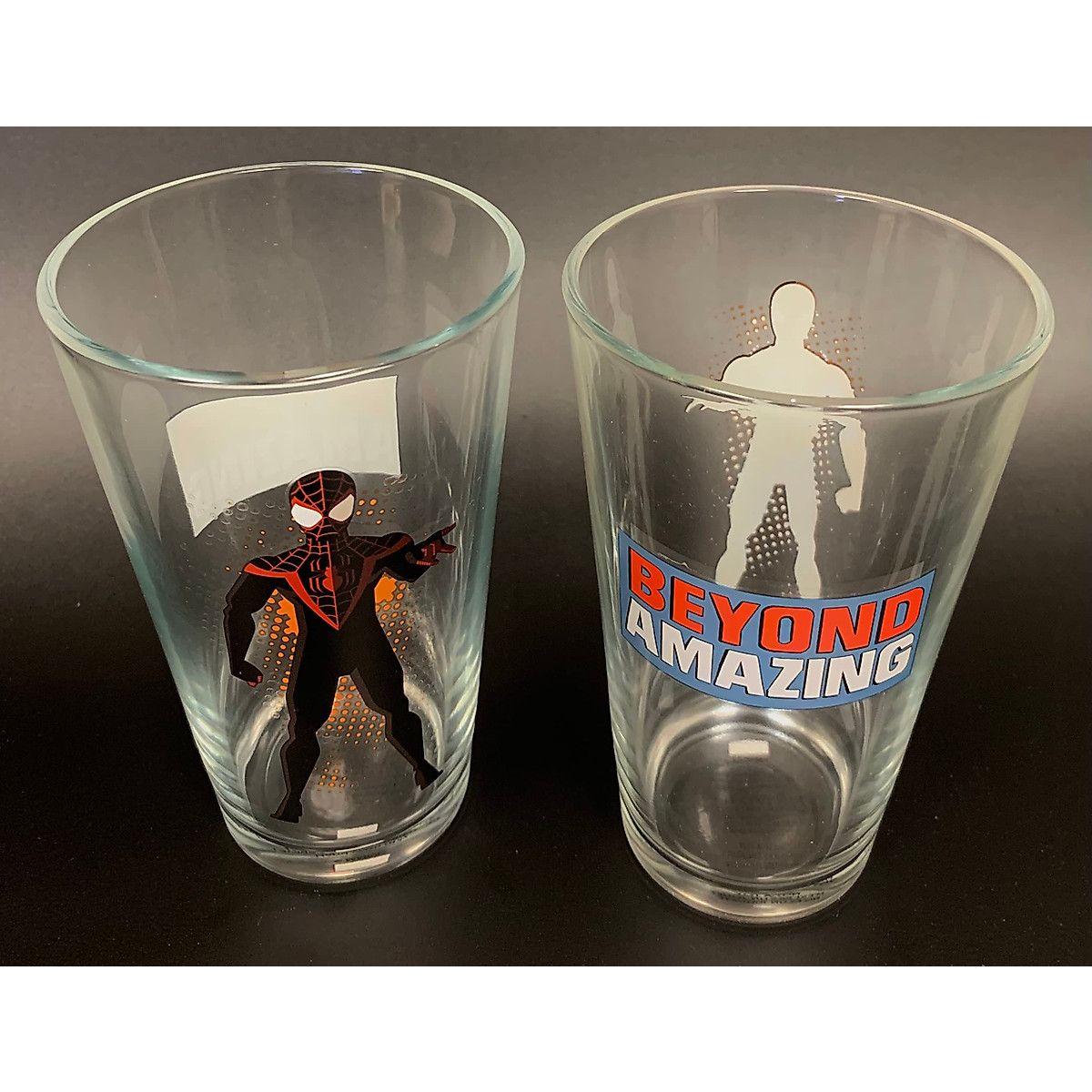 Bioworld Beyond Amazing 60th Anniversary Spider-Man 16oz Pint Glass Set, Pack of 2 Drinking Glasses