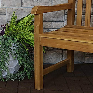 Sunnydaze Solid Teak Outdoor Bench - Light Brown Wood Stain Finish - Mission Style - 59 Inches Long - Patio, Deck, Lawn, Garden, Terrace or Backyard