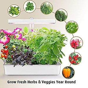 J&C Indoor Garden, Herb Kitchen Garden with 20W LED Grow Light, Height Adjustable, Smart Timer Plant Light (Advanced Version, White)