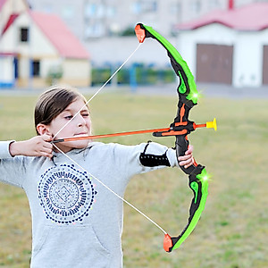 Bow and Arrow for Kids with LED Lights - Kids Archery Set includes 1 Bow, 10 Suction Cups Arrows, 2 Targets and Quiver, Play Indoor and Outdoor for Boys Girls Aged 3 4 5 6 7 8-12 Years