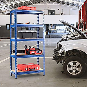 Tangkula 5-Tier Storage Shelves, Heavy Duty Steel Frame Muscle Rack 60in Garage Shelf with Adjustable Shelves, Boltless Shelving Unit for Free Combination, Metal Utility Shelves (1, Navy Blue)