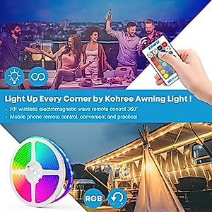 Kohree 20FT RV Awning Led Light Kit, RGB Dimmable Waterproof 12V Strip Exterior Lighting with APP/Remote Control, for Party Camper Motorhome Travel Trailer (White & Multi-Color)