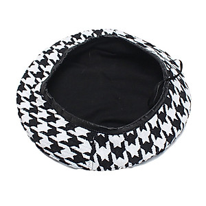 Qiabao Women's Luxury Houndstooth Pattern Beret Beanie Hat (Black/White)