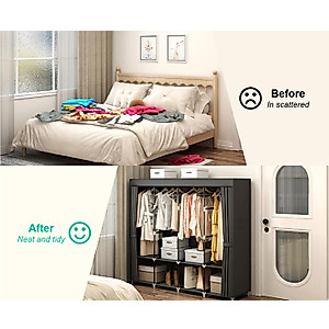 MOGELAFOO Portable Closet Wardrobe, 67-Inch Clothes Organizer with 4 Hanging Rods and 8 Shelves, Non-Woven Fabric Cover, Large Capacity Storage for Bedroom and Living Room, Black