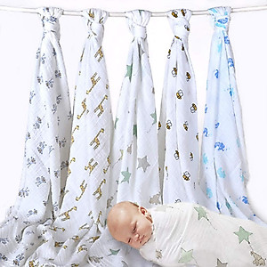 SOIMISS Muslin Swaddle Blanket Cotton Newborn Baby Infant Muslin Gauze Swaddle Blanket Wrapping Brown Monkey