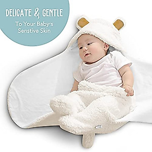 BlueMello Baby Bear Swaddle Blanket | Ultra-Soft Plush Essential for Infants 0-6 Months | Receiving Swaddling Wrap White | Ideal Newborn Registry and Toddler Boy Accessories | Perfect